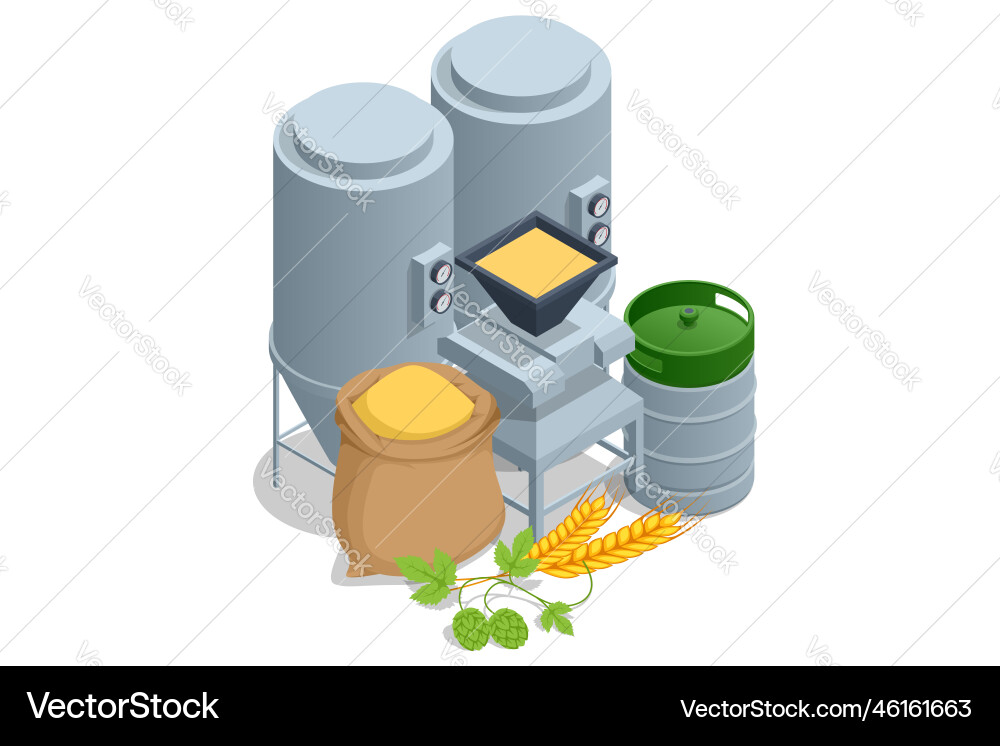 Isometric brewery beer production process Vector Image