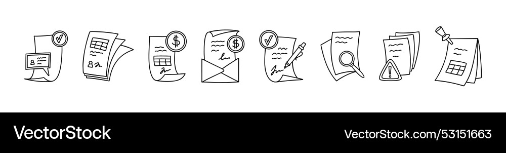 Line art doodle cv icon set resume job Royalty Free Vector