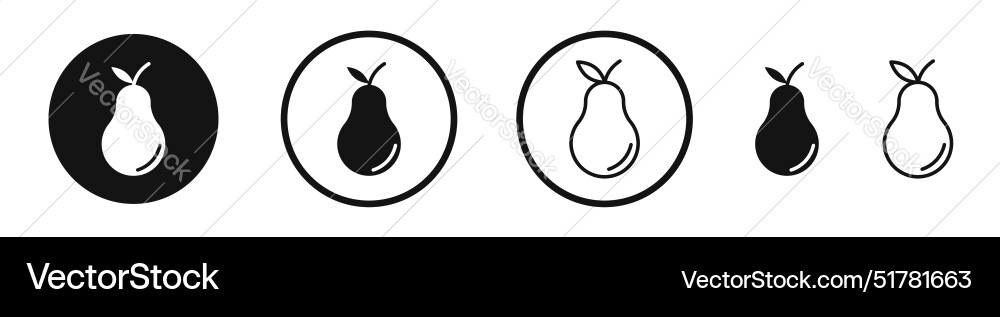 Pear icon set black filled and outlined style Vector Image