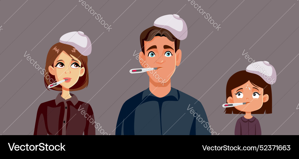 Sick family suffering from influenza cartoon Vector Image