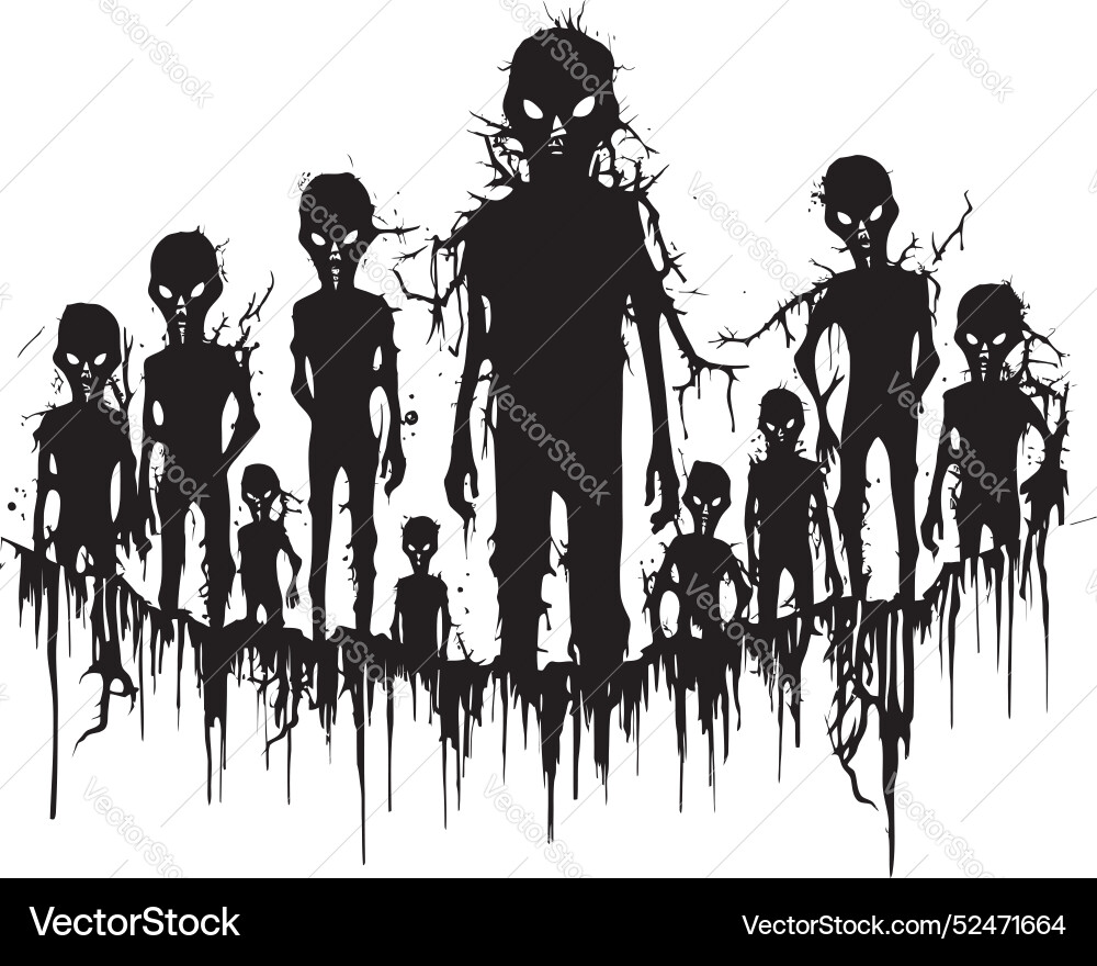 Doodle apocalypse zombies group element Royalty Free Vector