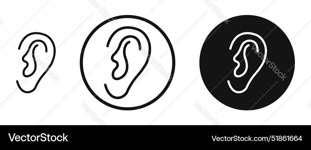 Ear icon set in black and white outlines Vector Image