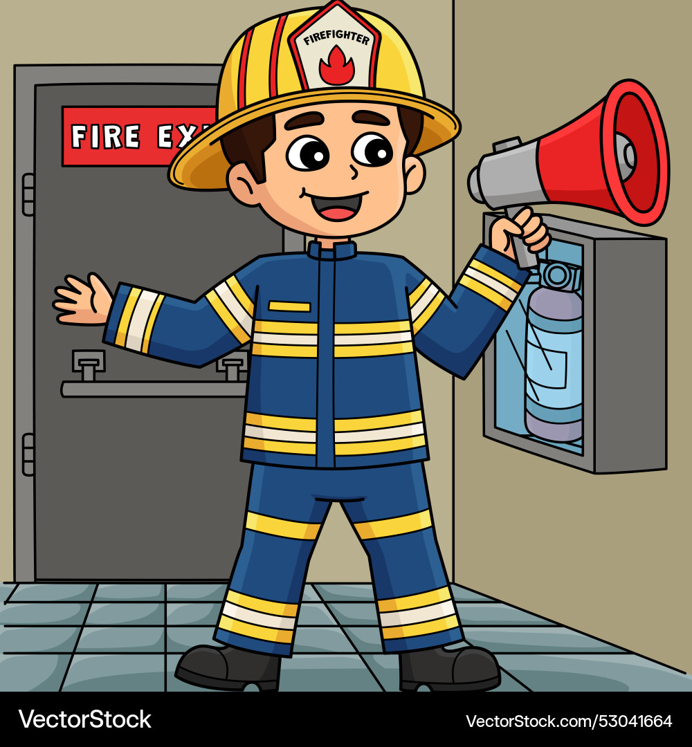 Firefighter holding a megaphone colored cartoon Vector Image