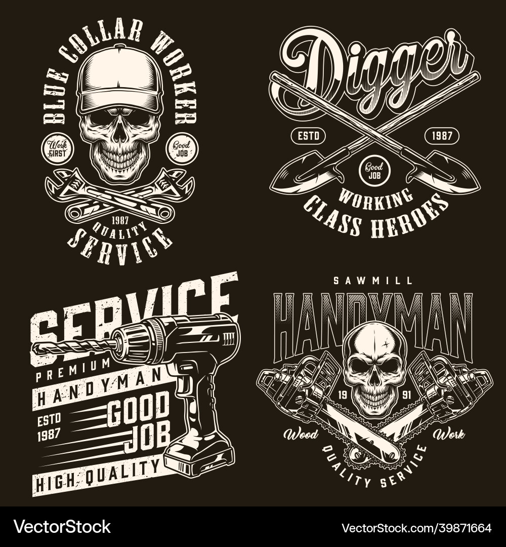 Manual worker vintage monochrome labels Royalty Free Vector