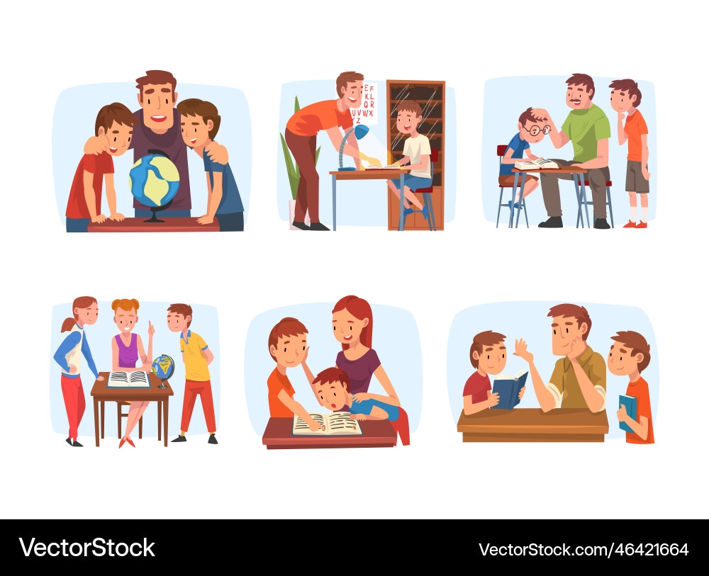 Parents teaching their children at home doing Vector Image Parents teaching their children at home doing Vector Image