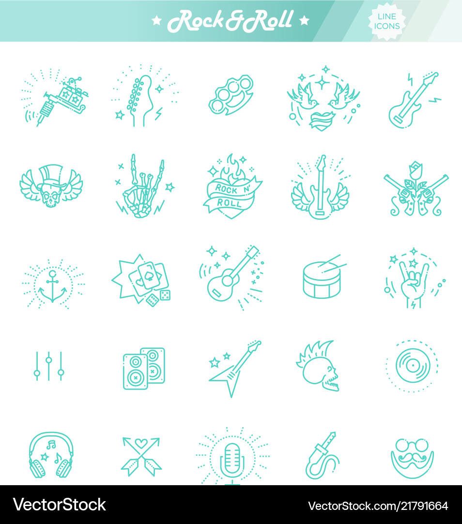 Rock and roll line icon set icons Royalty Free Vector Image