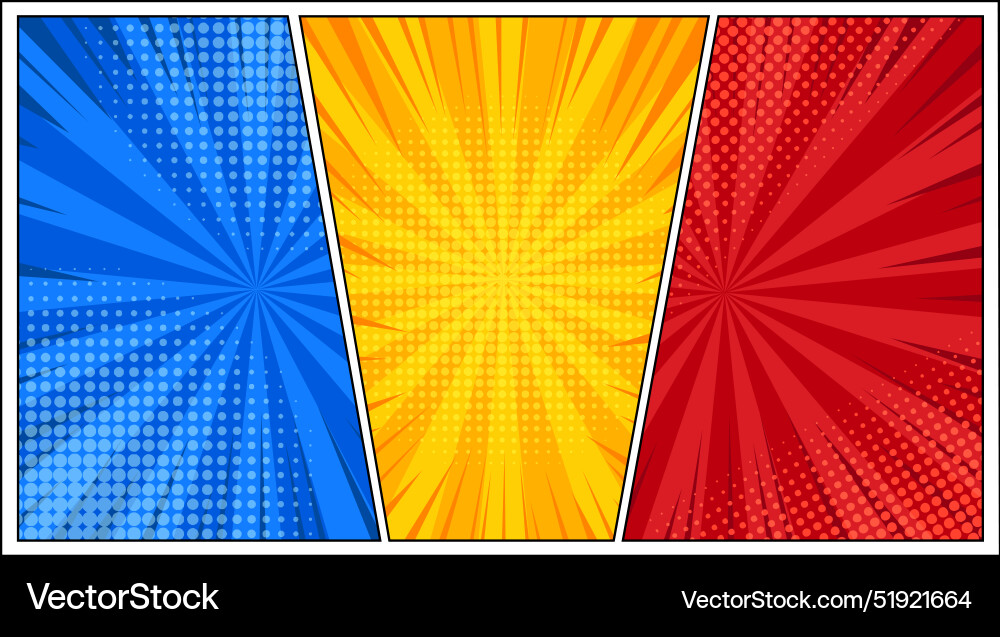 Three vibrant comic book style panels Royalty Free Vector