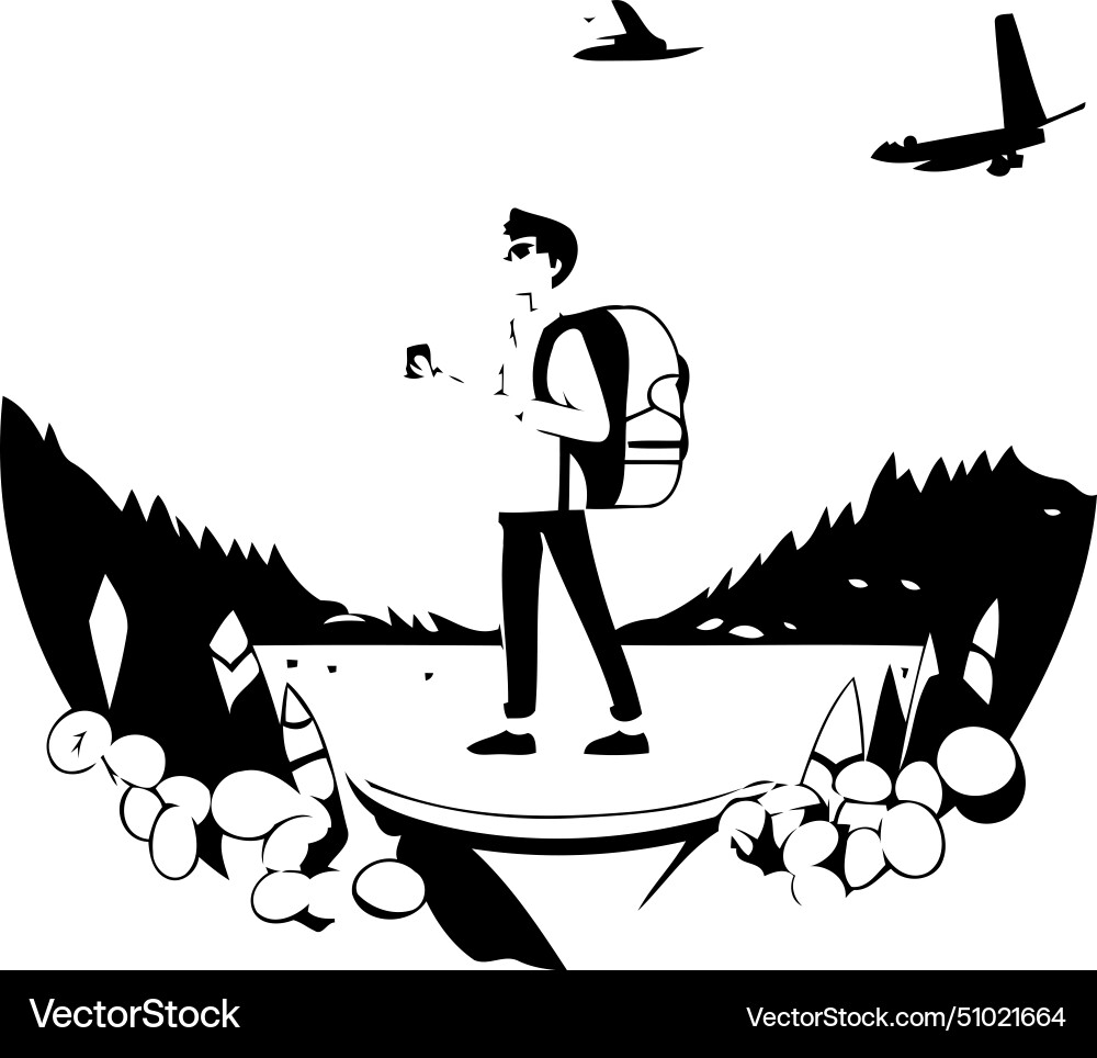 Tourist with backpack and map travel Royalty Free Vector