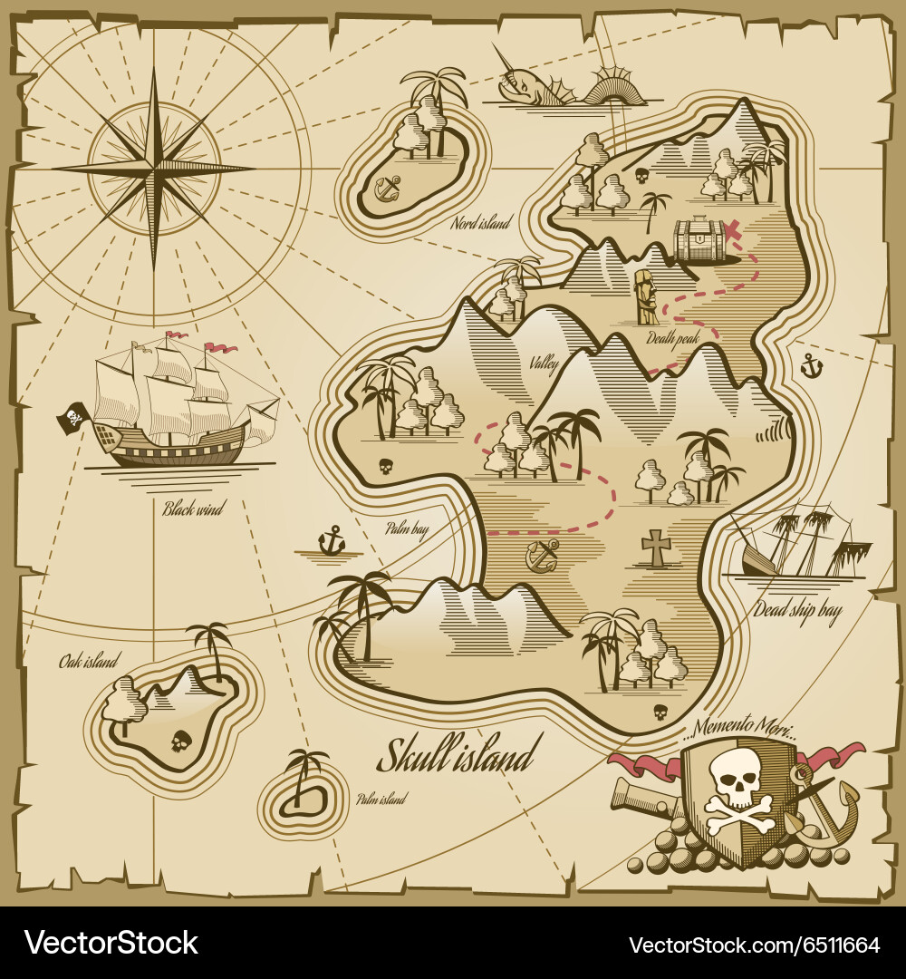 Vintage Treasure Island Map Royalty Free Vector Image