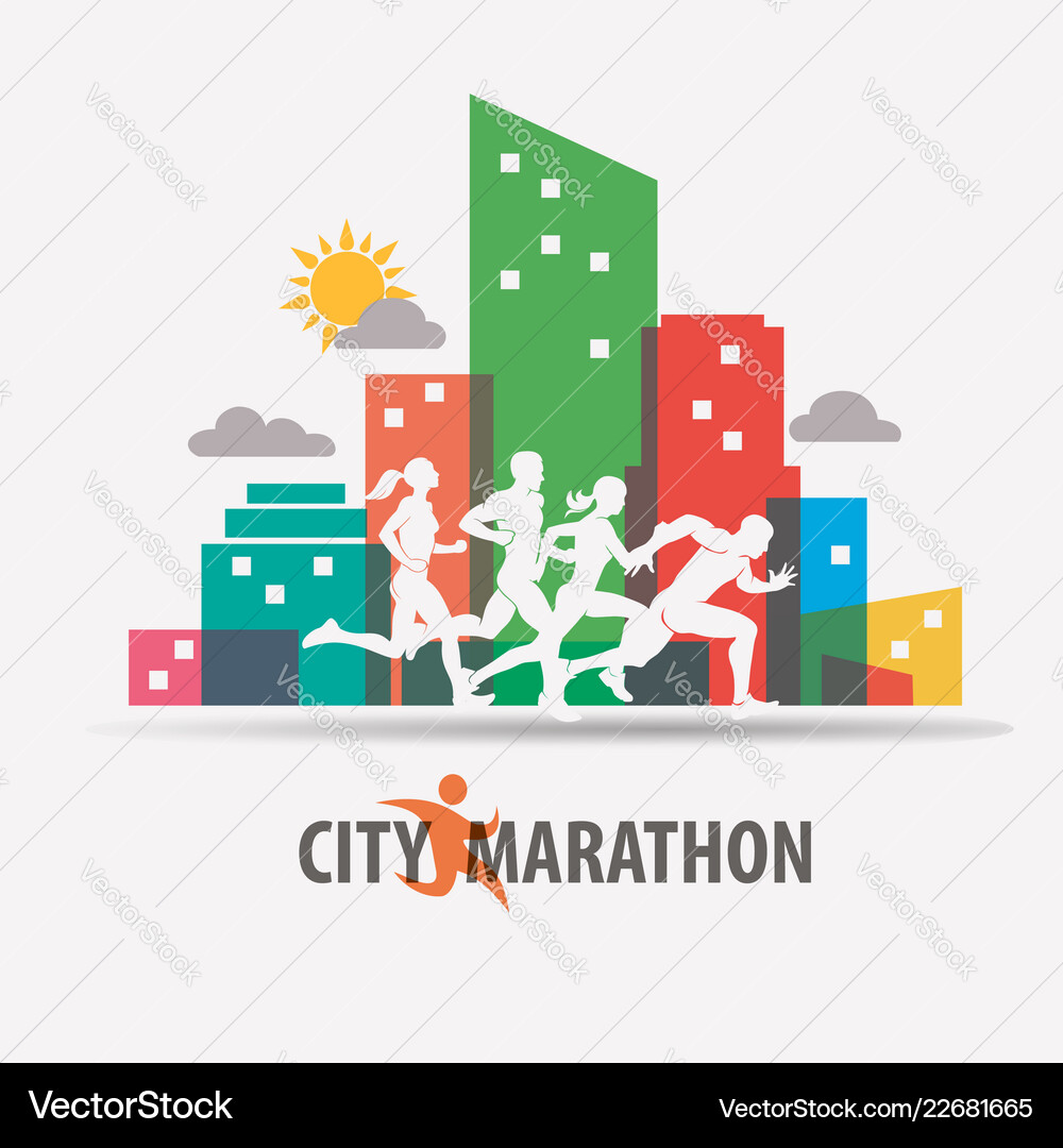 City marathon stylized background running people Vector Image
