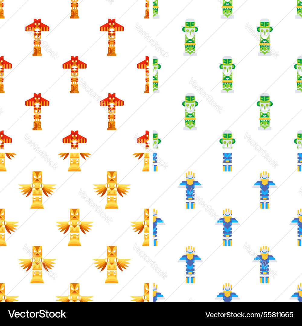Colorful totem poles representing native american Vector Image