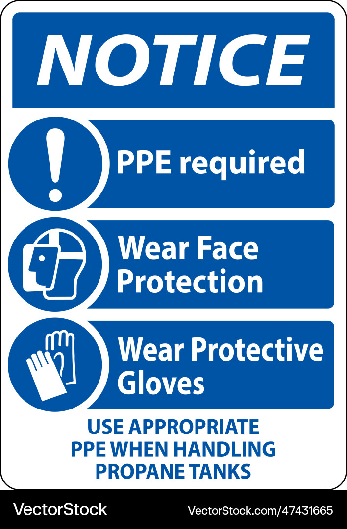 Notice ppe required when handling propane tanks Vector Image