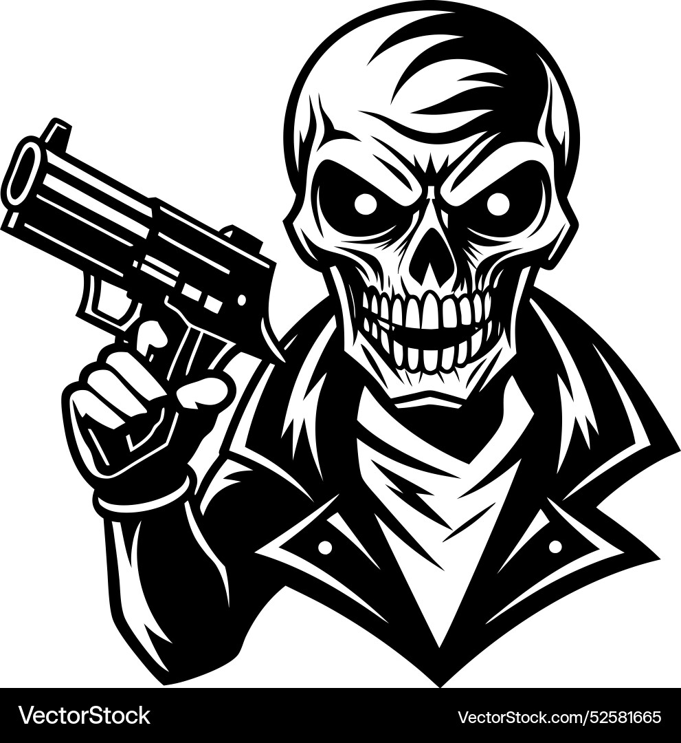 Skull angry gun in hand 5 Royalty Free Vector Image