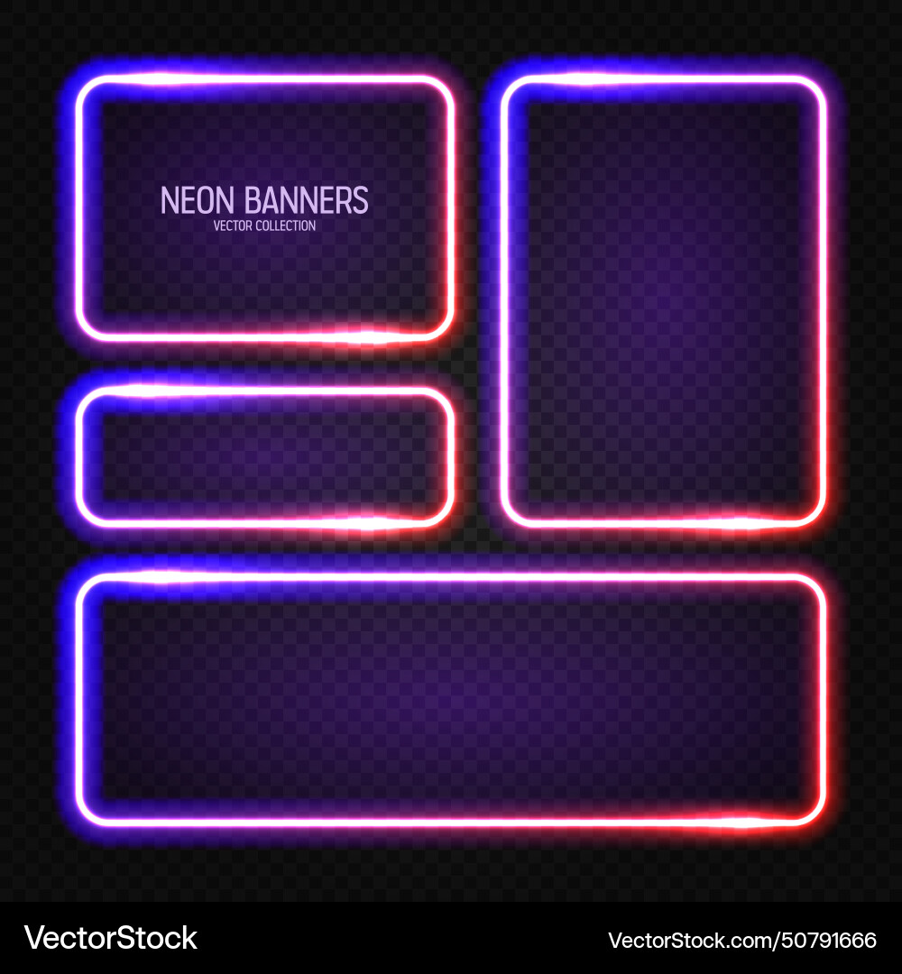 Glowing neon banners illuminated colorful square Vector Image