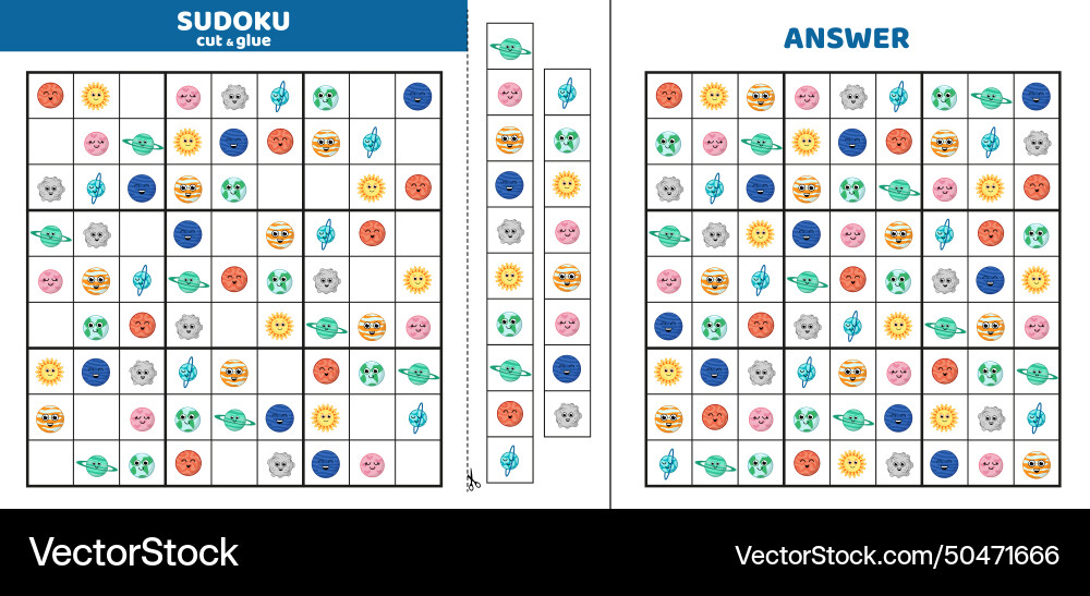 Hard sudoku with nine planets game puzzle Vector Image