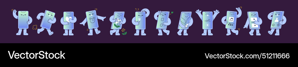 Smartphone character set mobile phone mascot Vector Image