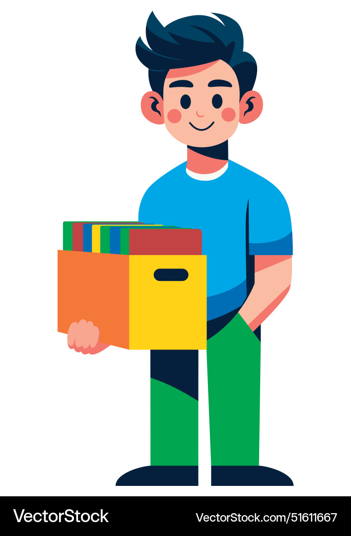 Man holding box of folders Royalty Free Vector Image