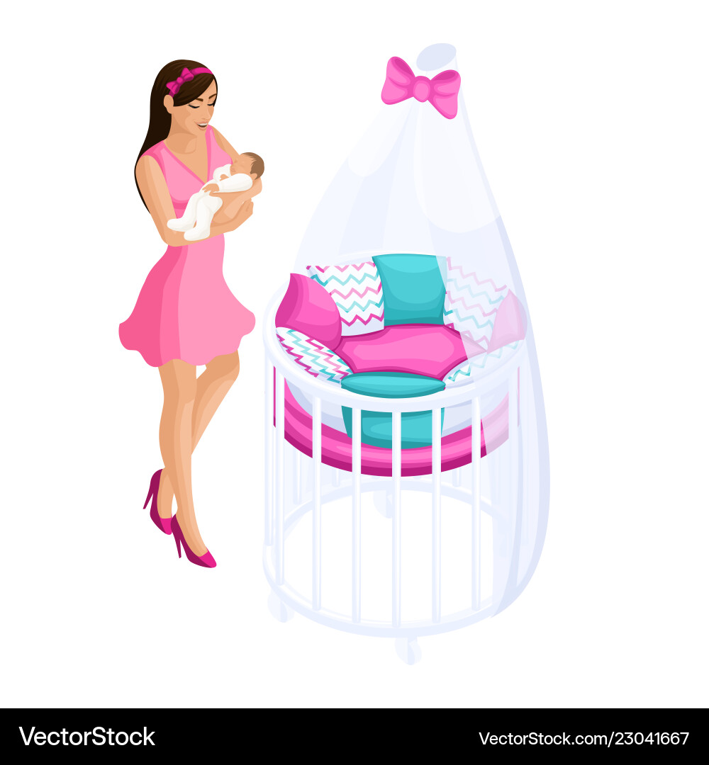 Quality isometry 3d girl with a baby Royalty Free Vector