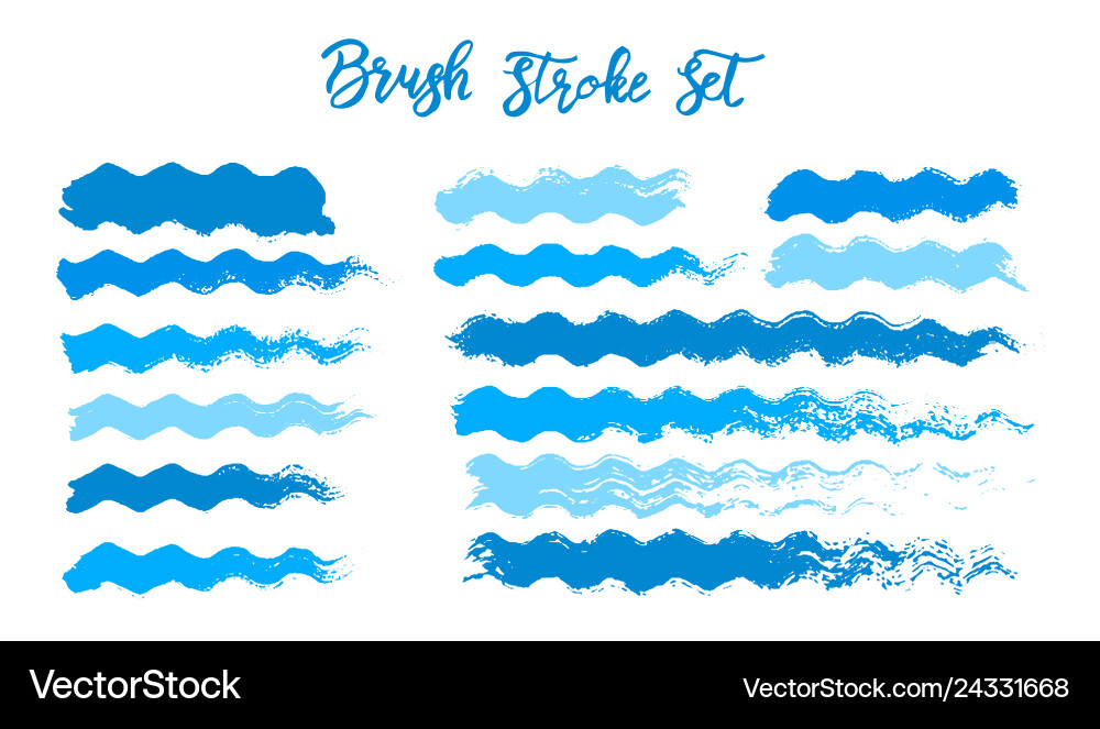 Blue brush stroke waves set hand drawn Royalty Free Vector