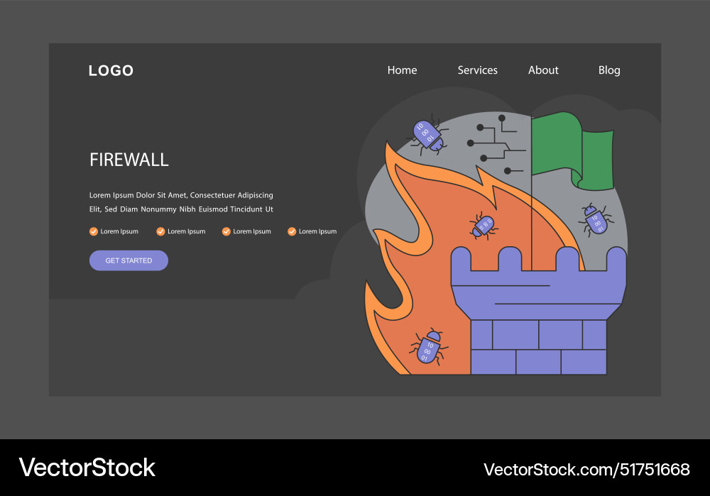 Firewall web banner or landing page dark or night Vector Image