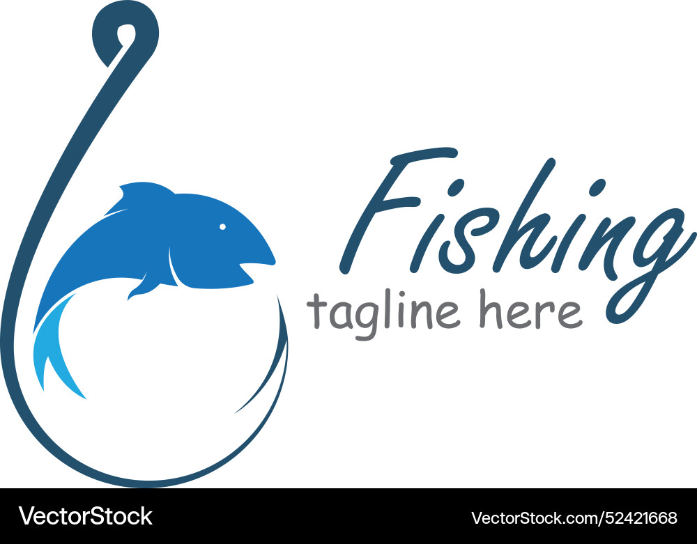 Fishing logo fish and hook template Royalty Free Vector