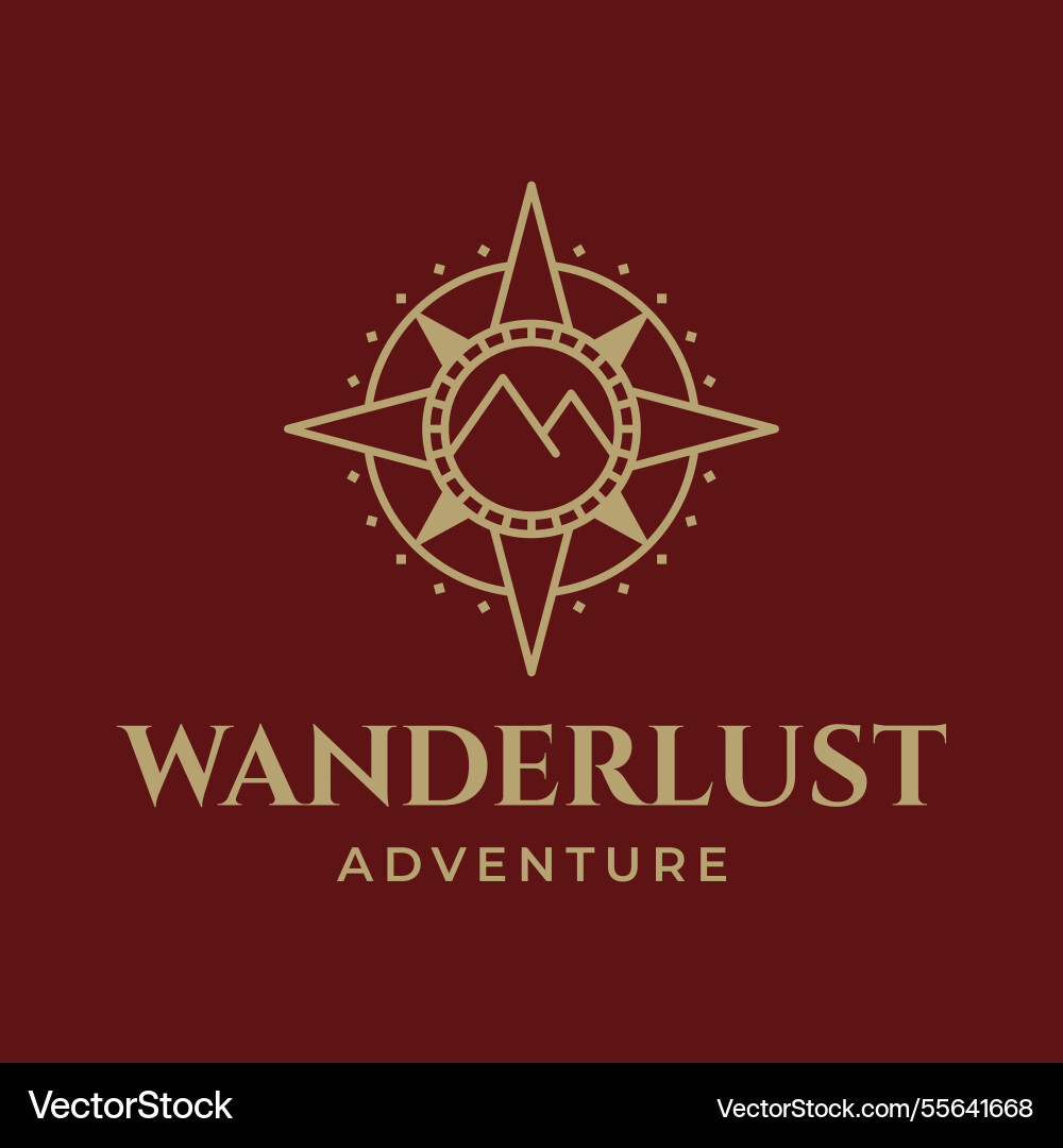 Minimalist compass and mountain line art icon logo