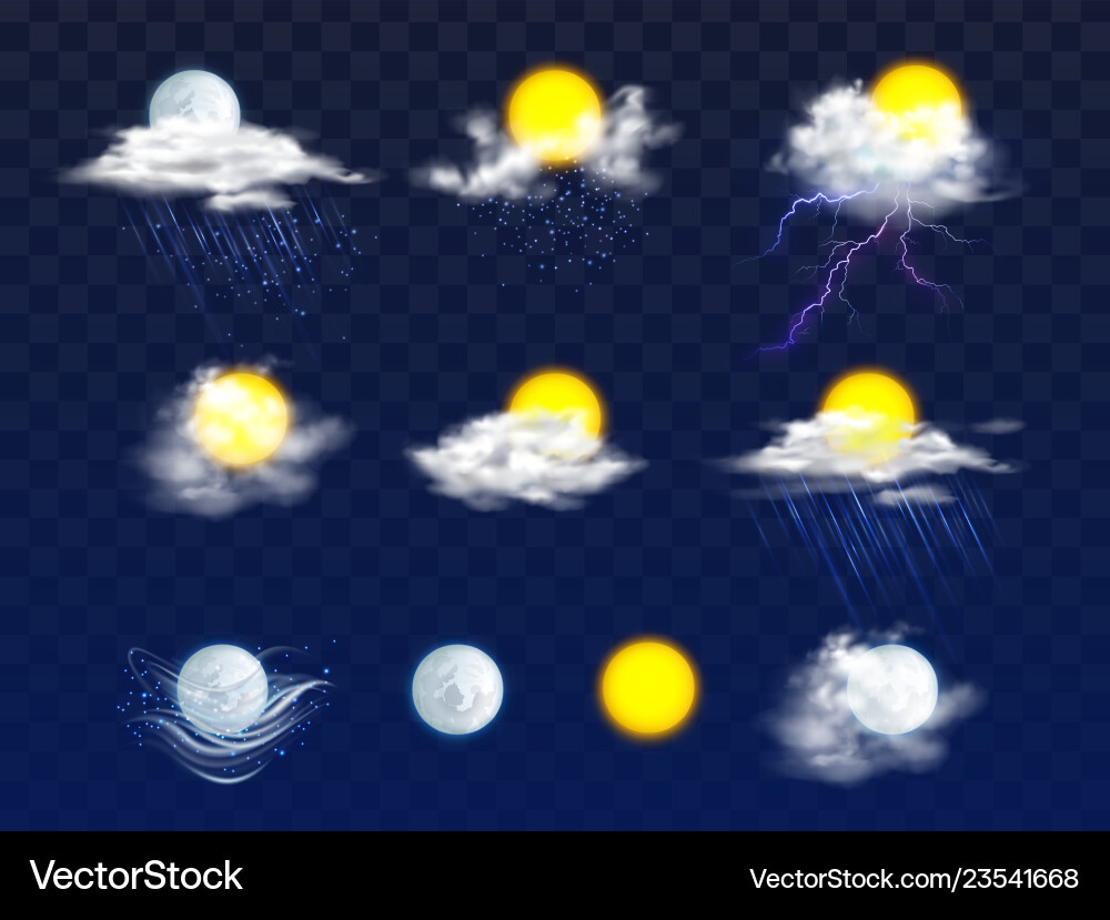 Wettervorhersage icons realistisch set Lizenzfreier Vektor