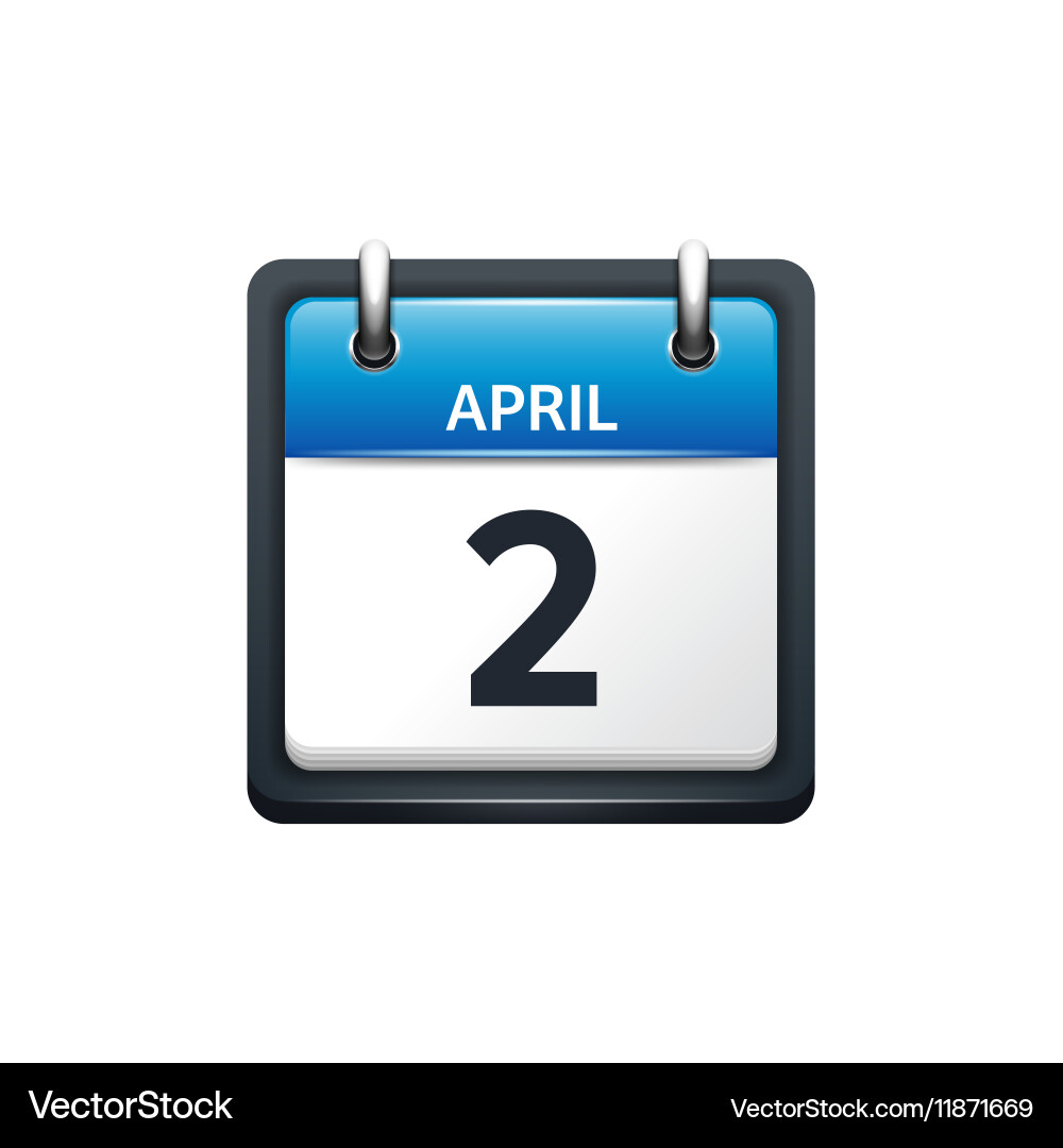 April 2 calendar icon flat Royalty Free Vector Image