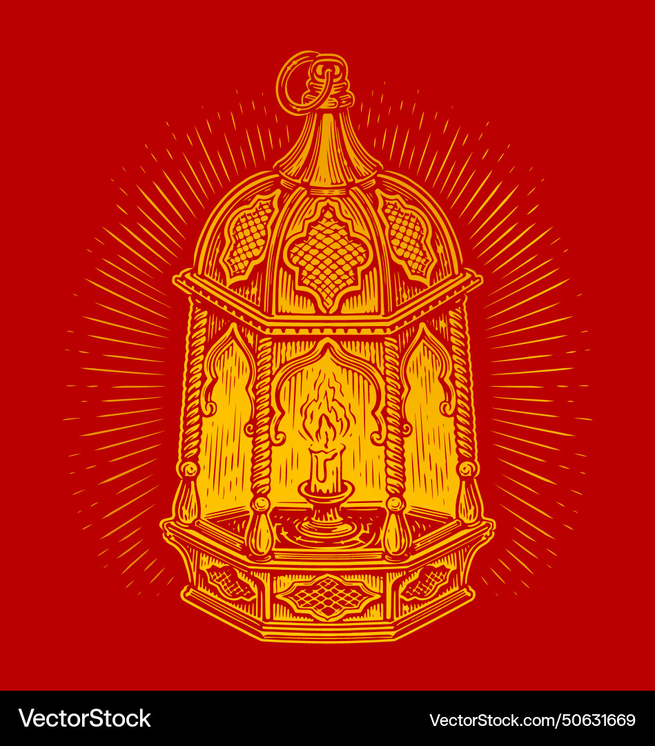 Arabic lamp with light glowing lantern Royalty Free Vector