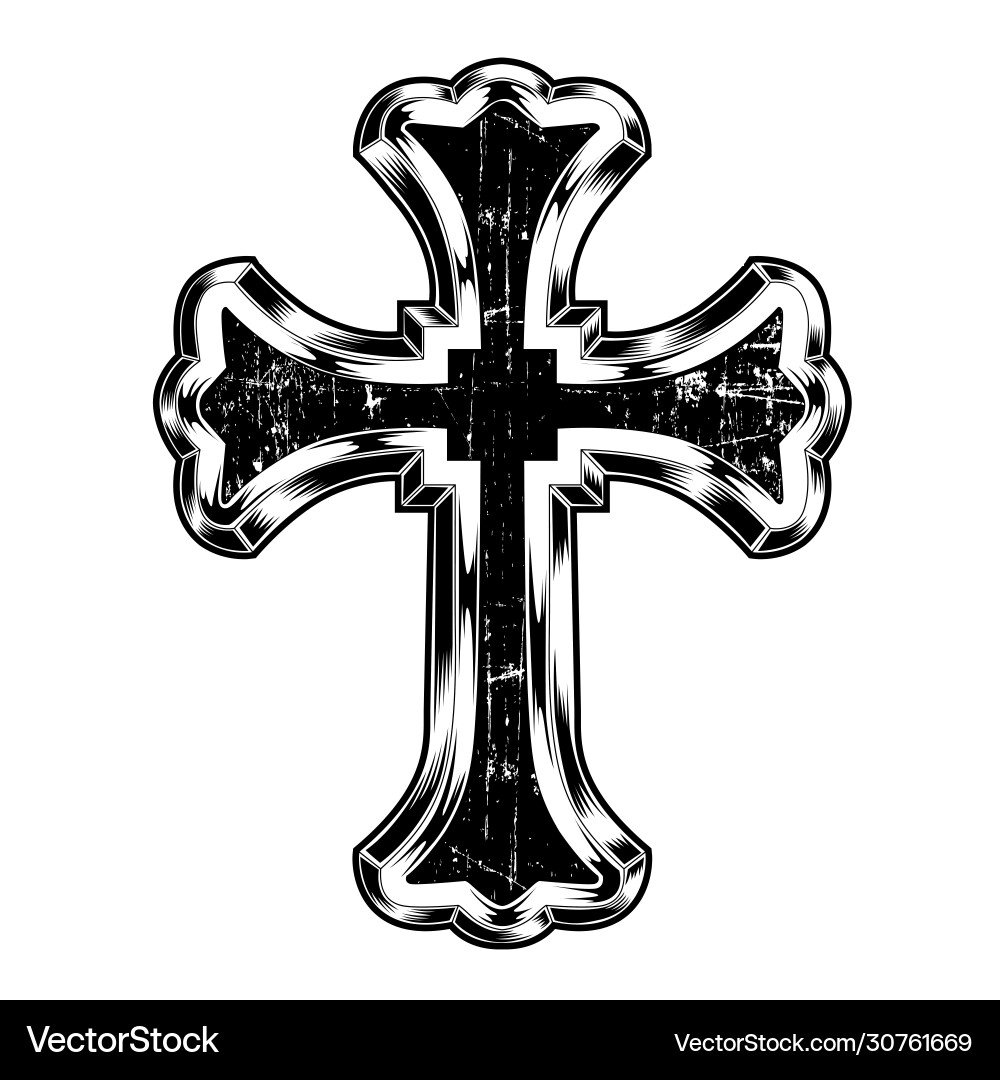 Christian cross drawing blak Royalty Free Vector Image