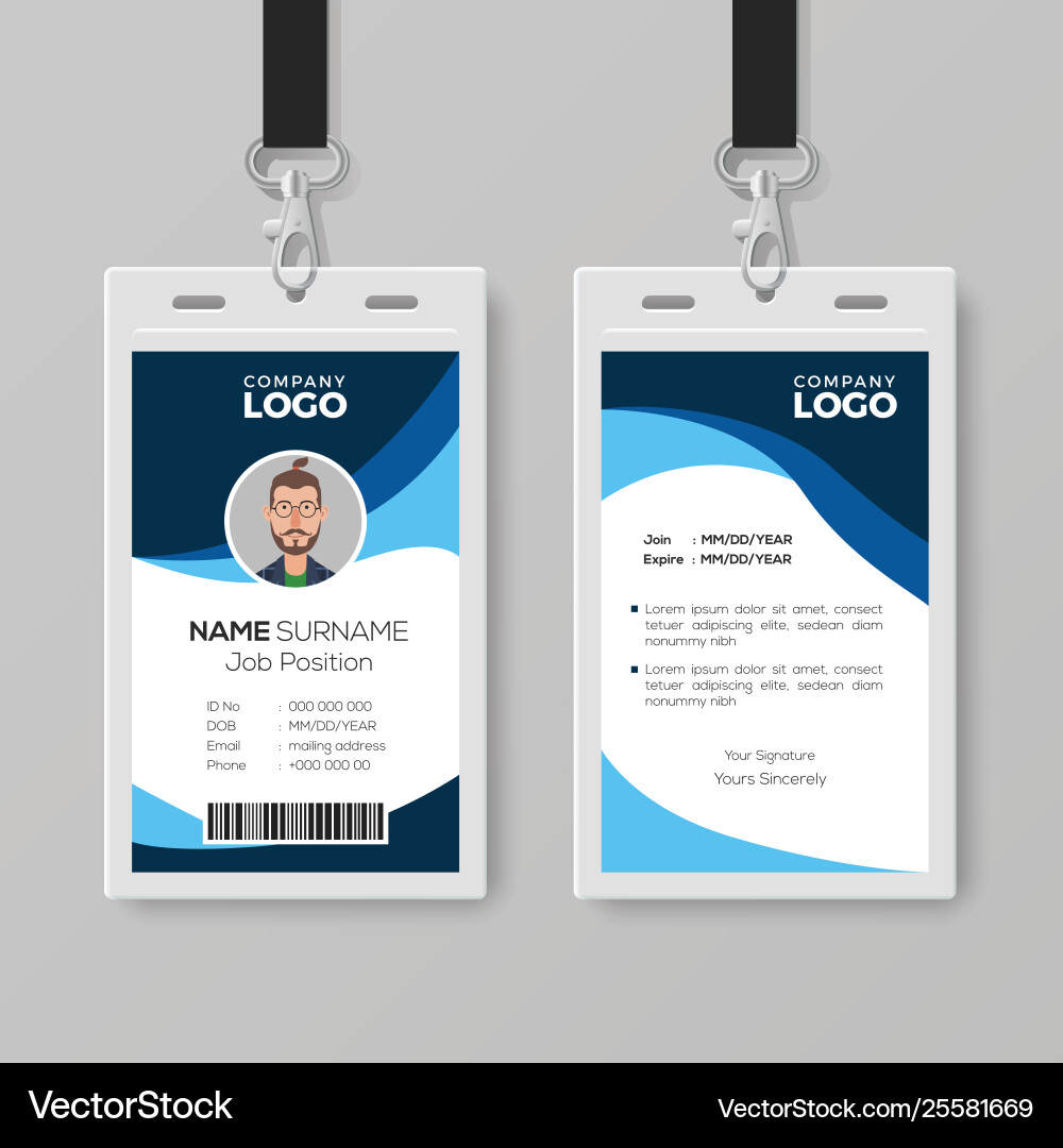 Stylish id card with blue details Royalty Free Vector Image