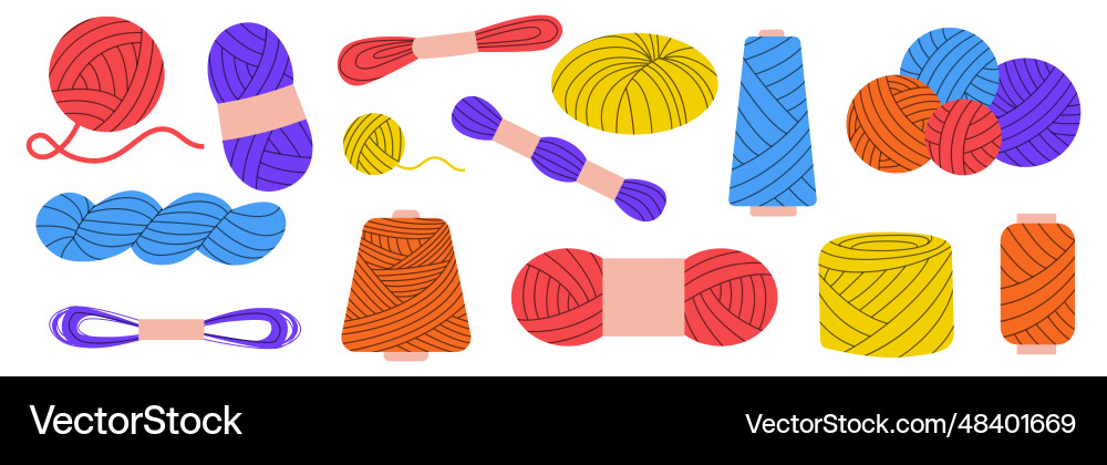 Wool and spool collection cartoon handmade Vector Image