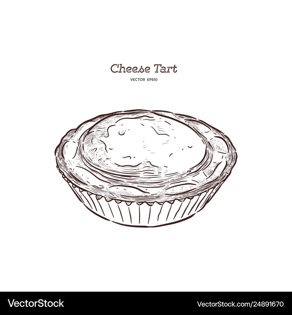 Baked cheese tart hand draw sketch Royalty Free Vector Image