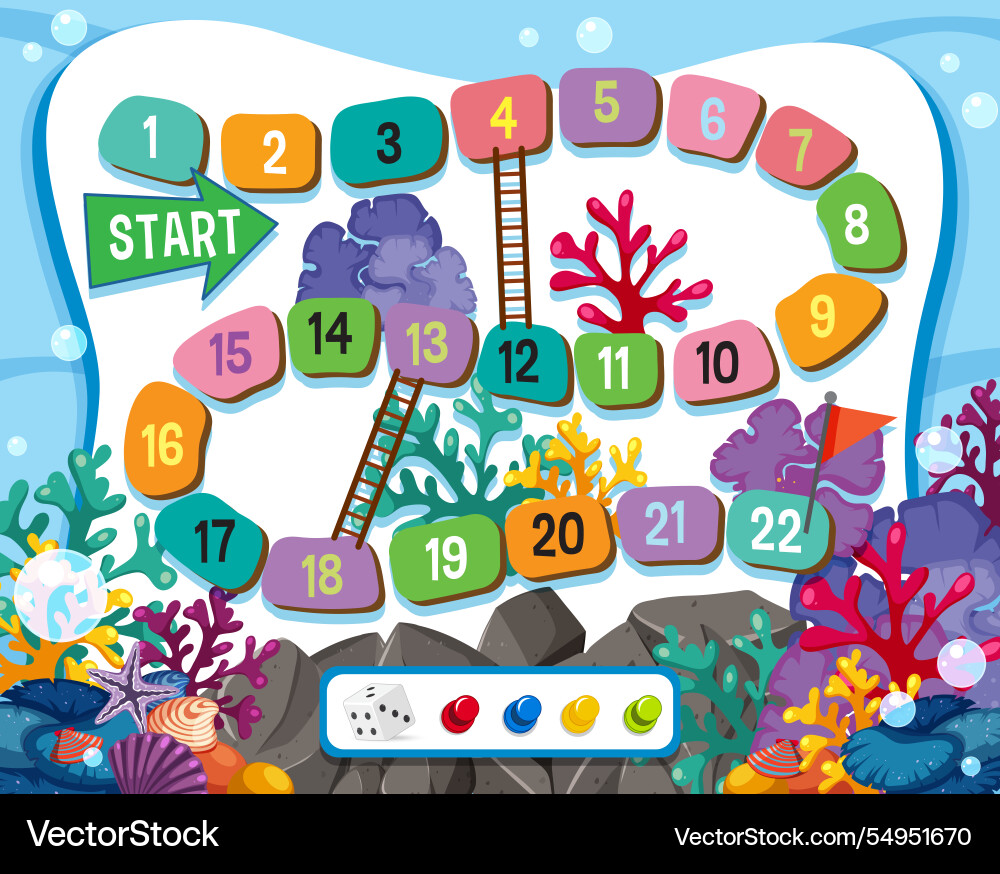 Colorful sea-themed board game with numbered path Vector Image