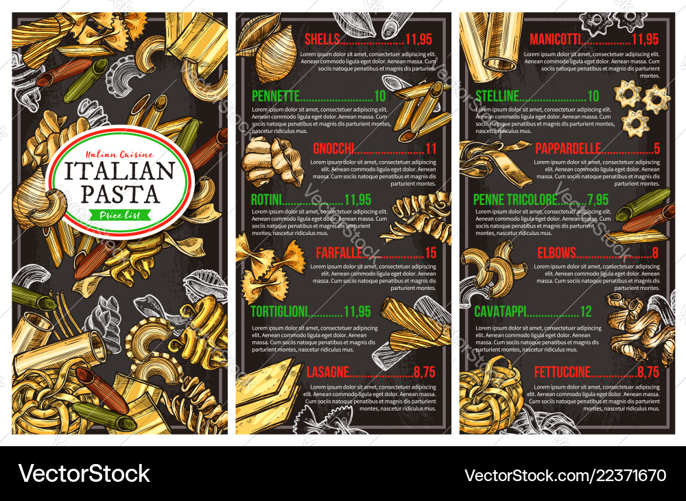 Italian pasta restaurant menu Royalty Free Vector Image