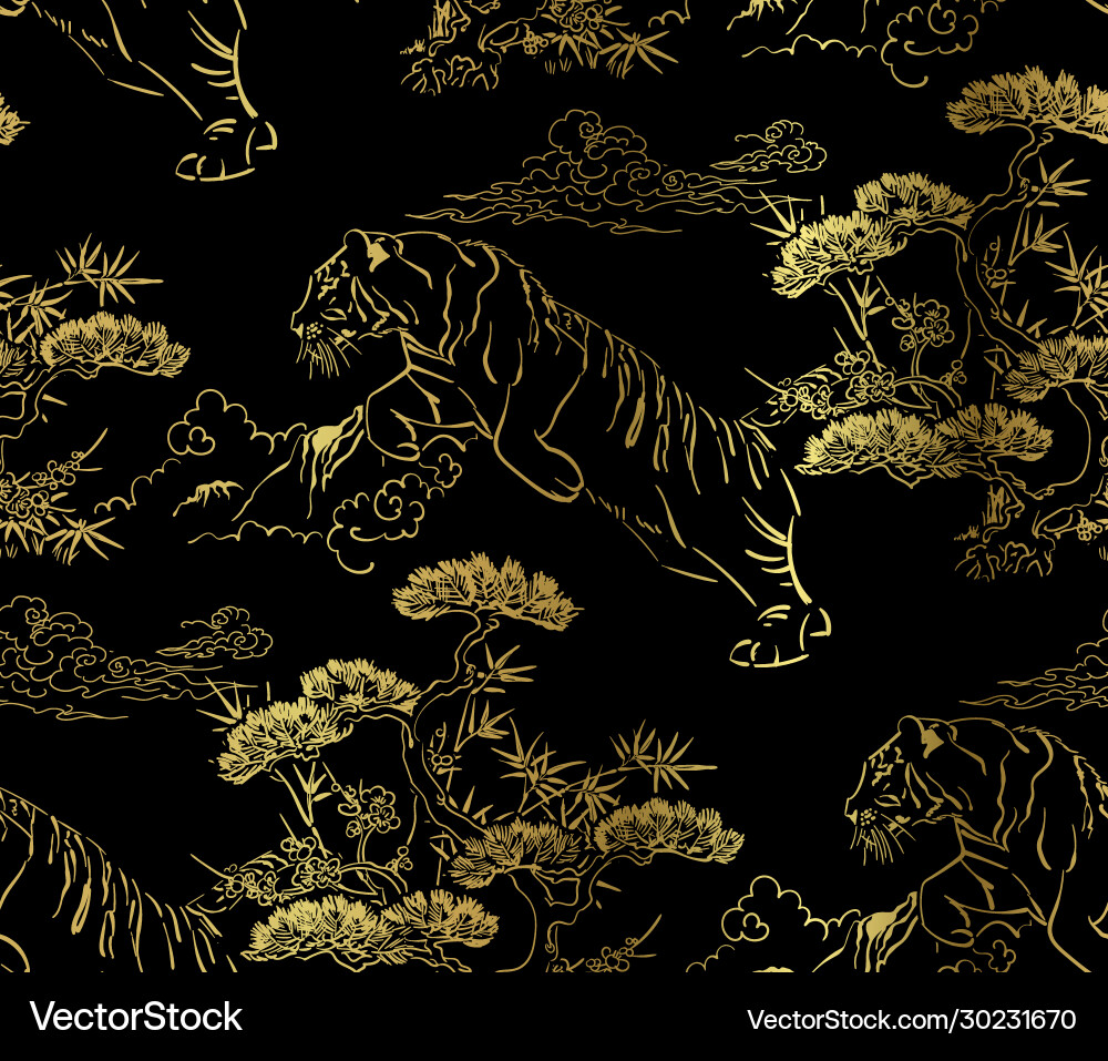 Japanese chinese design seamless pattern tiger Vector Image