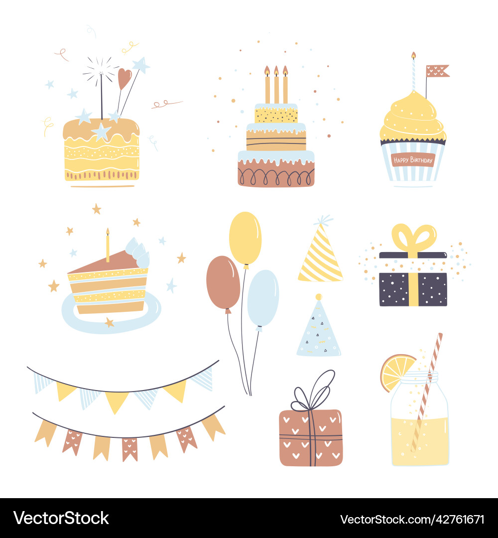 Birthday party elements clipart Royalty Free Vector Image