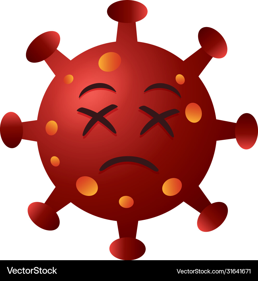 Covid19 Partikel traurige Emoticon Charakter Vektorbild