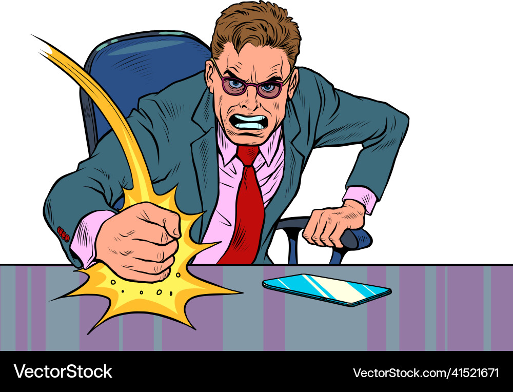 Evil businessman boss hits the table with his Vector Image