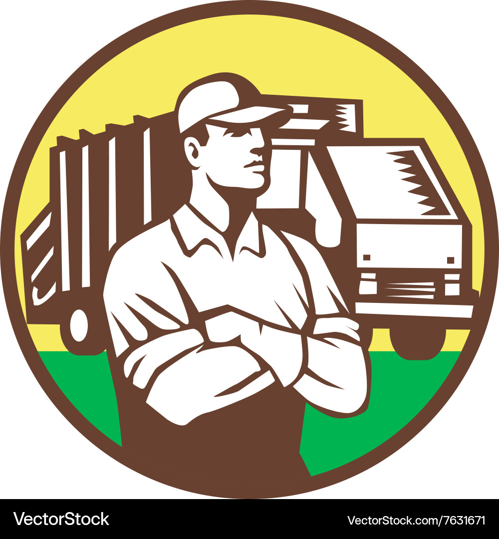 Garbage collector rubbish truck circle retro Vector Image
