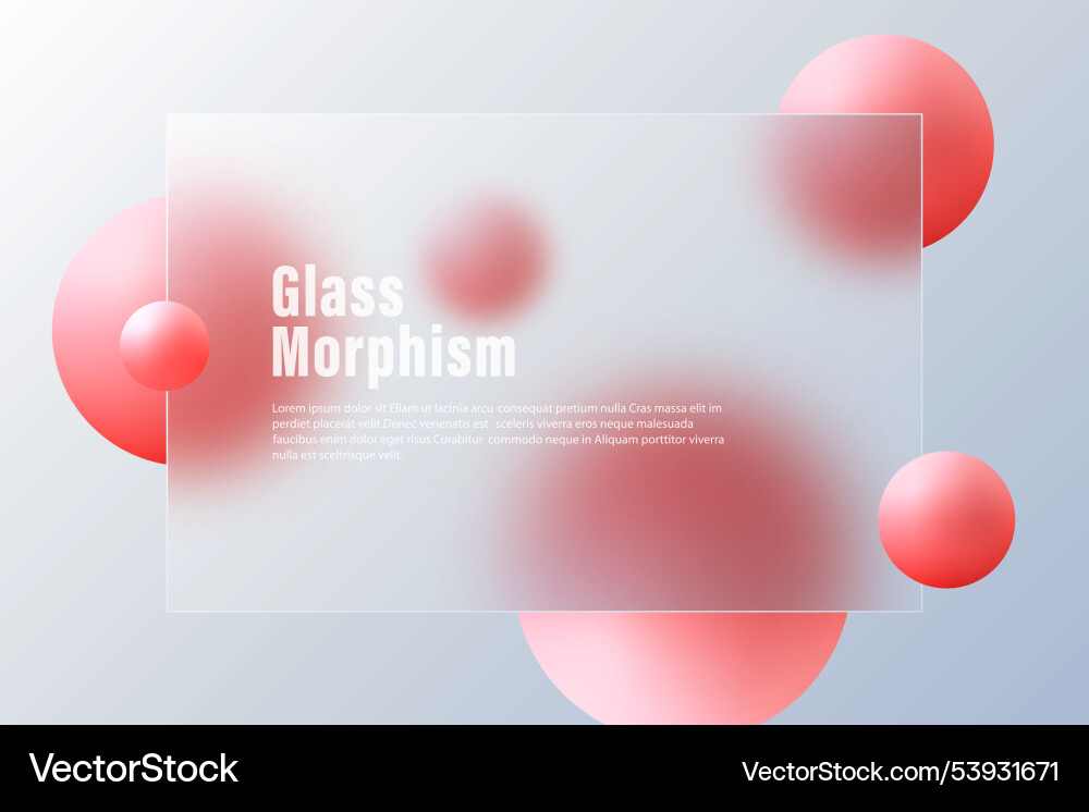 Glass morphism landing page with frame Royalty Free Vector