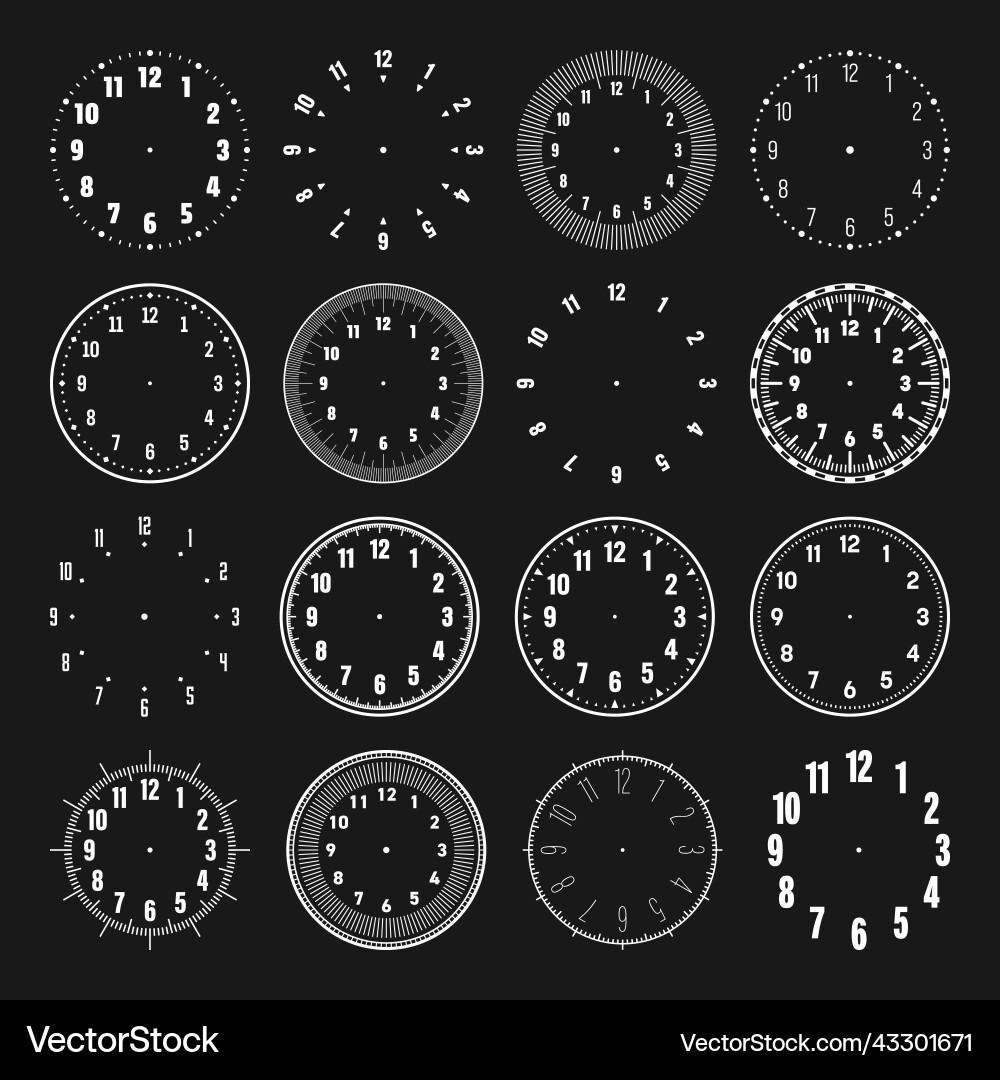 Mechanical clock faces with arabic numerals bezel Vector Image