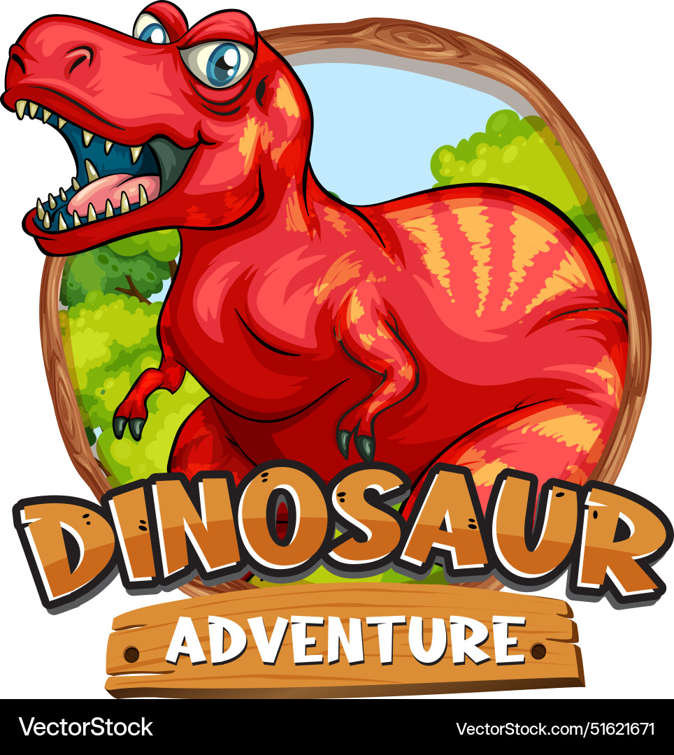 Red dinosaur in a forest setting Royalty Free Vector Image