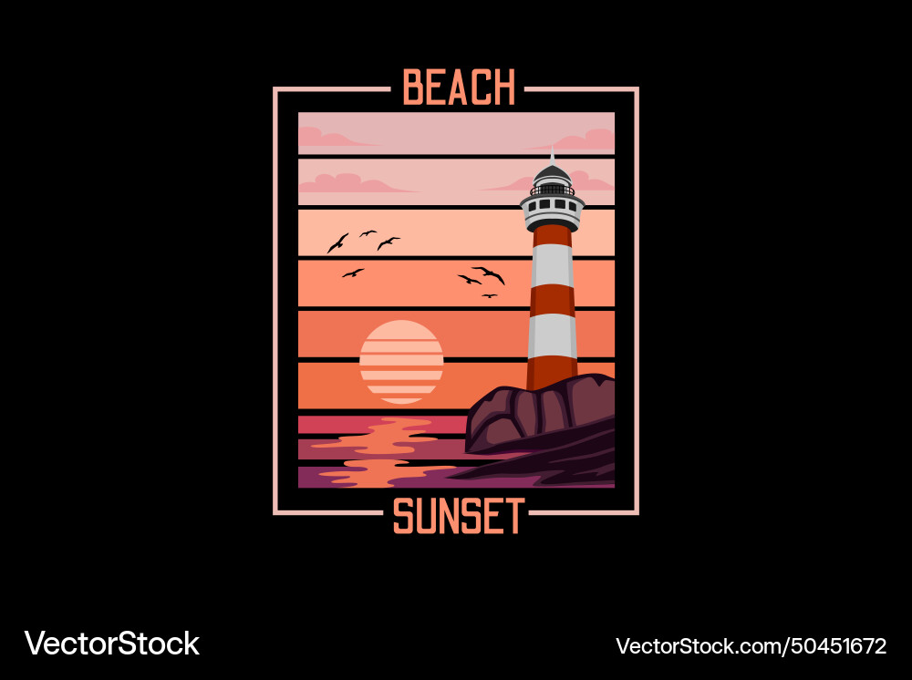 Beach sunset retro vintage design landscape Vector Image