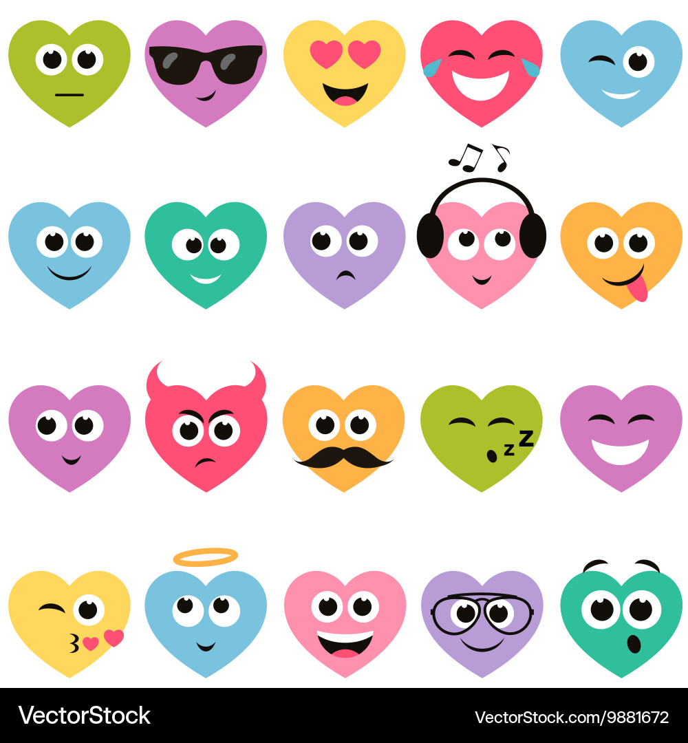 Colorful hearts with smiley faces Royalty Free Vector Image
