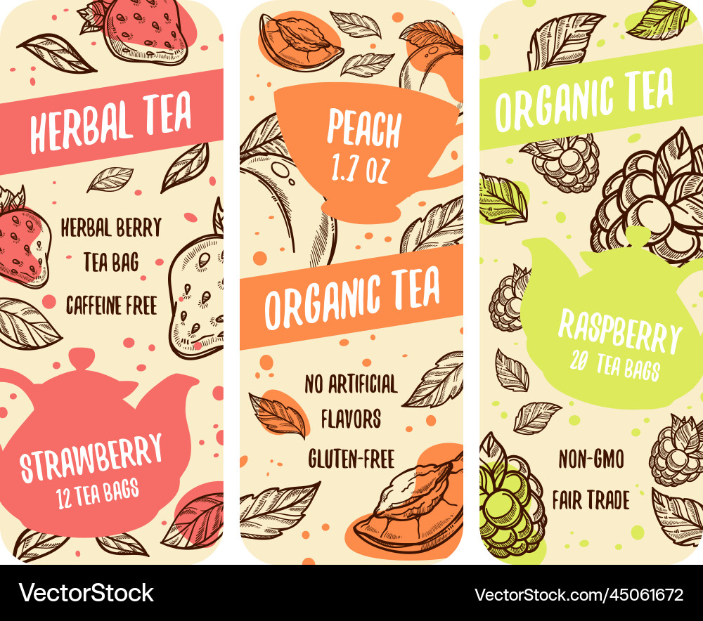 Herbal organic tea blends package sticker label Vector Image