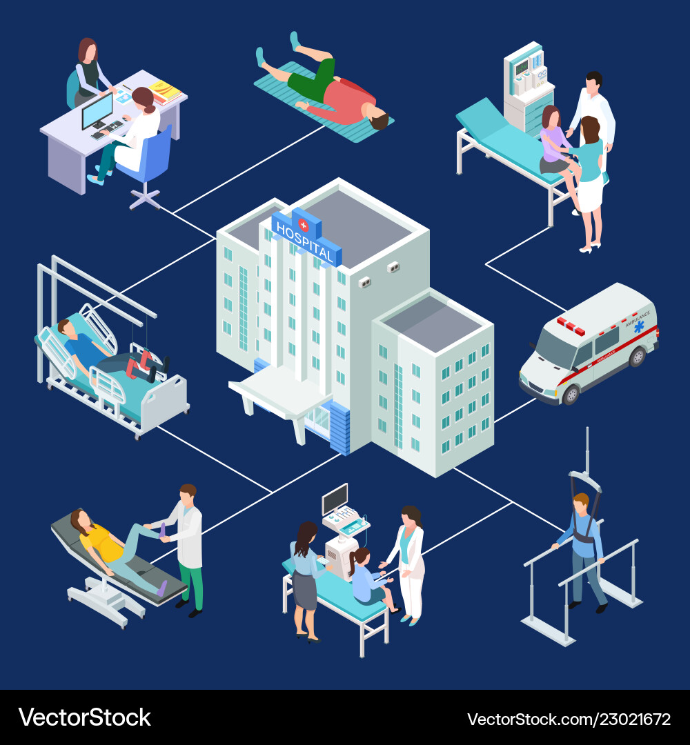 Isometric multidisciplinary hospital Royalty Free Vector