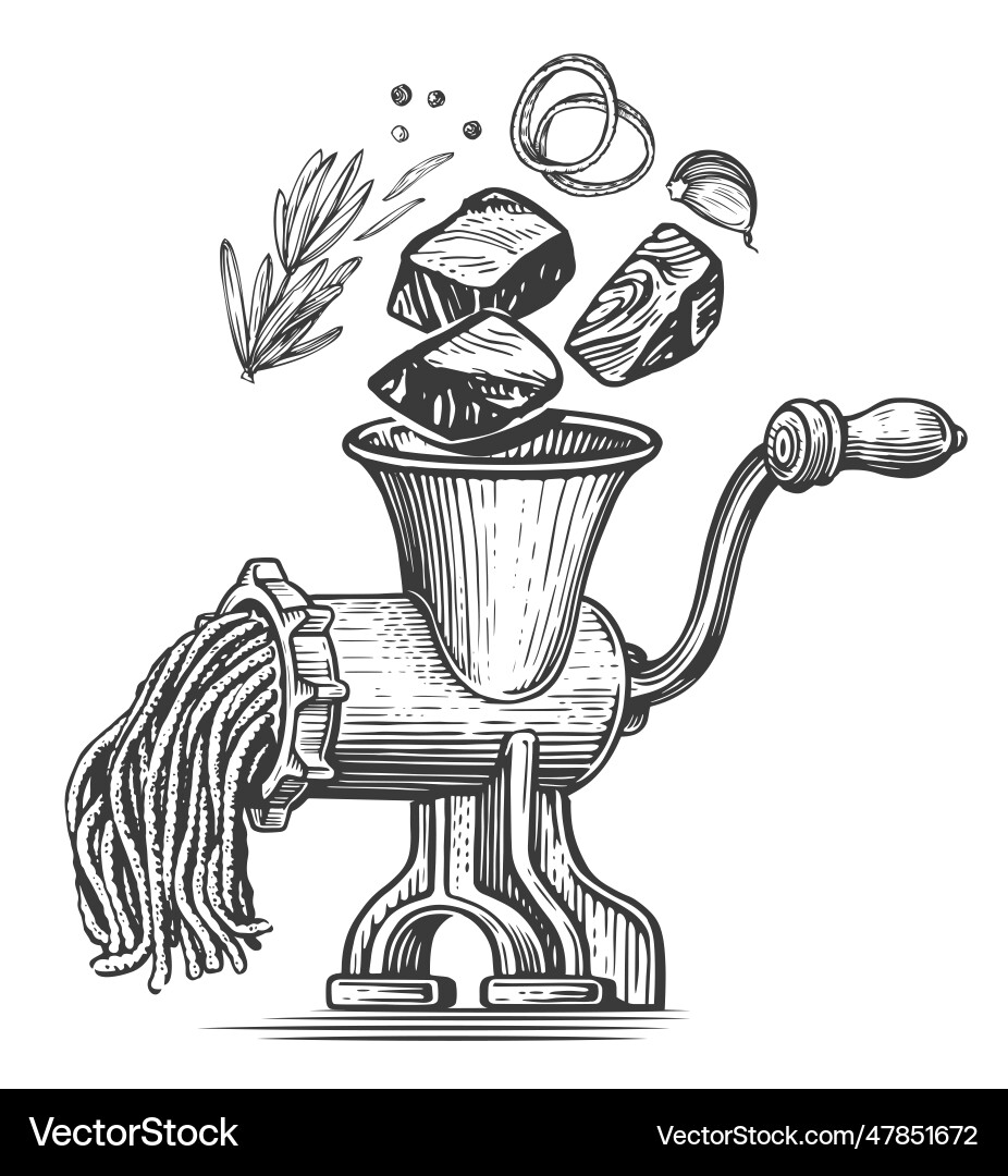 Retro iron manual meat grinder with handle Vector Image