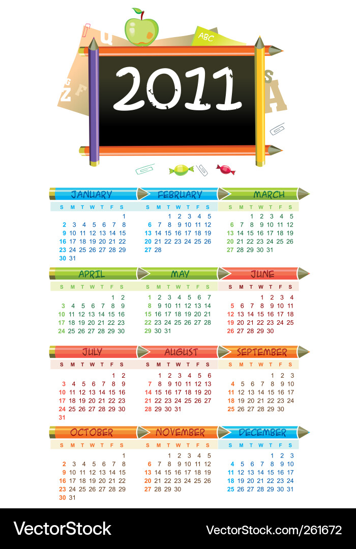 School calendar 2011 Royalty Free Vector Image