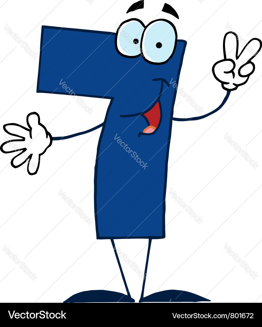 Smiling Blue Number Seven Cartoon Royalty Free Vector Image